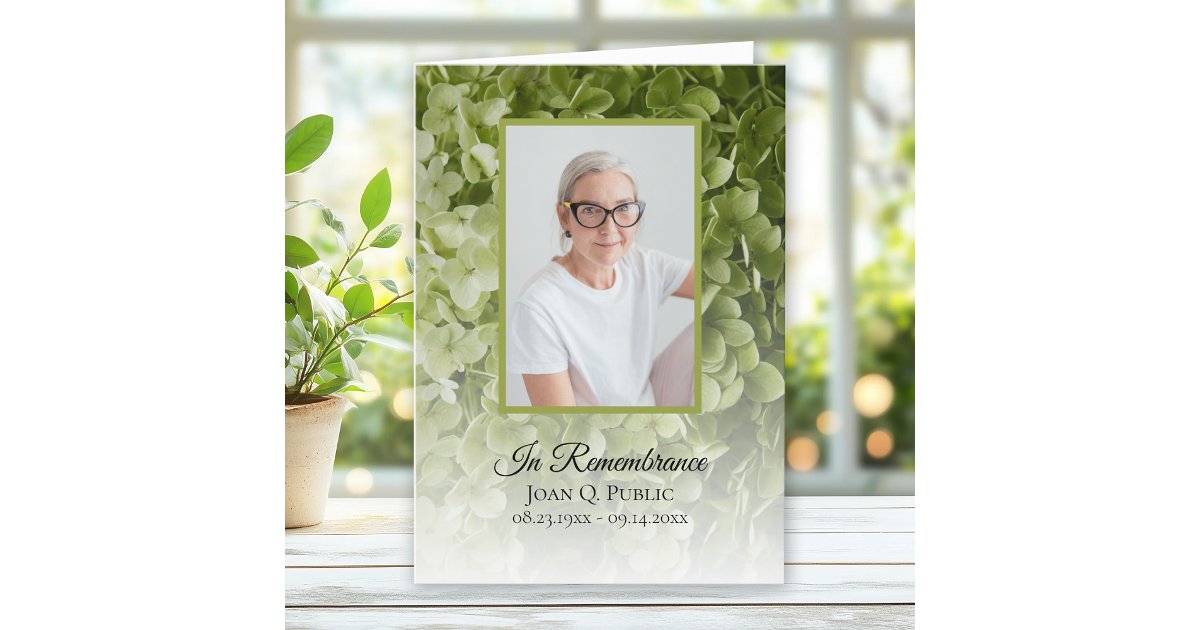 Green Hydrangea Floral Funeral Service Folded Program | Zazzle
