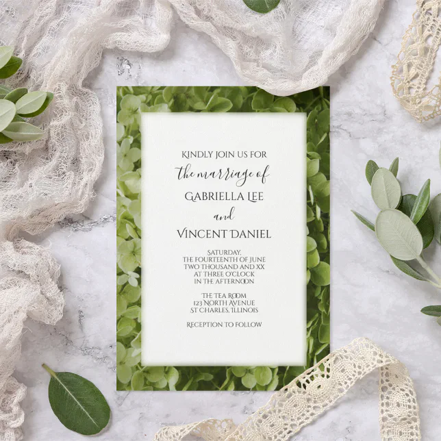Green Hydrangea Flower Wedding Invitation | Zazzle