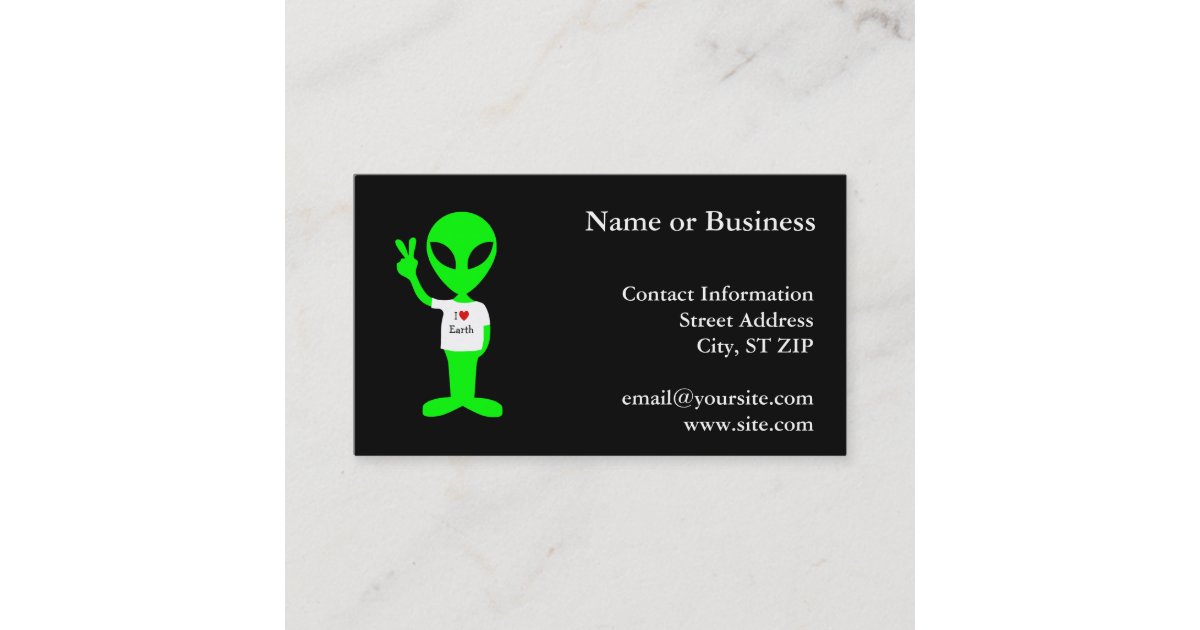 Green "I Love Earth" Alien Business Card | Zazzle