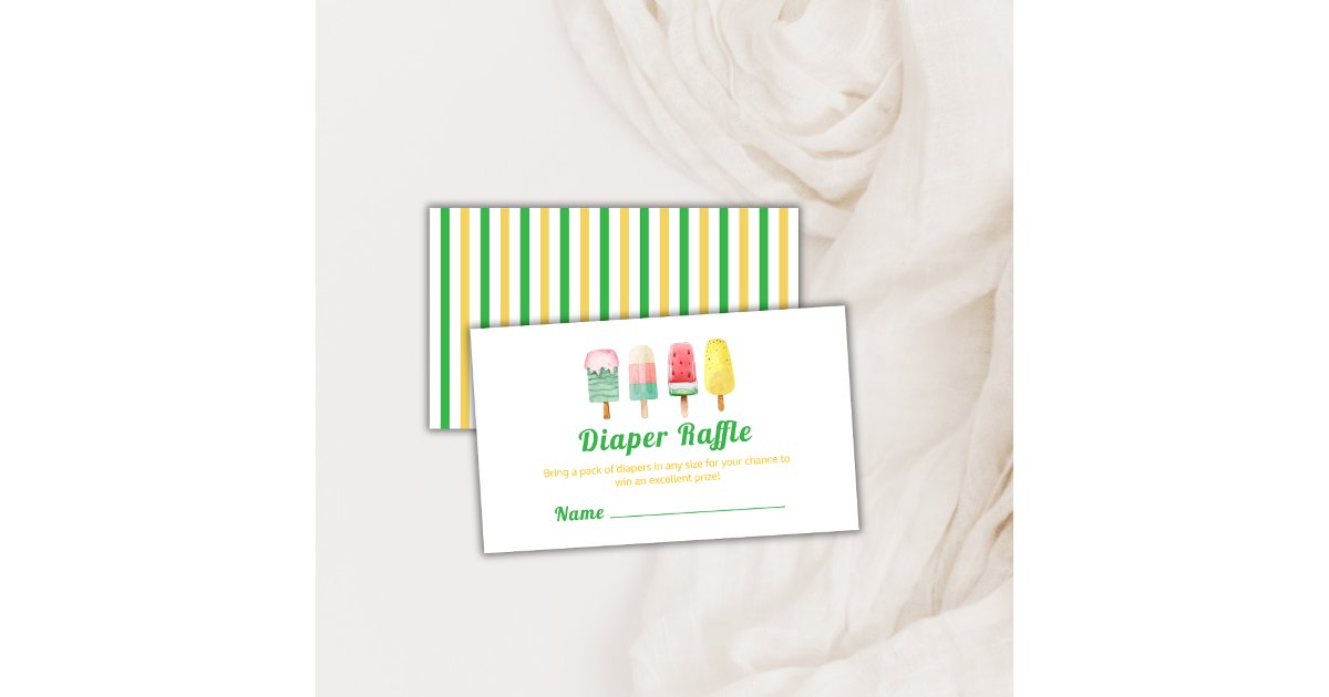 Green Ice Cream Pop Diaper Raffle Baby Shower Enclosure Card | Zazzle