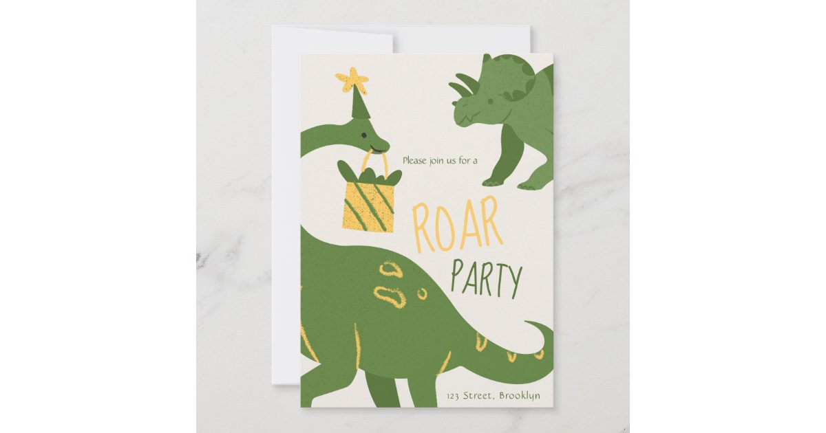 Green Illustrative Roar Birthday Party Invitation | Zazzle