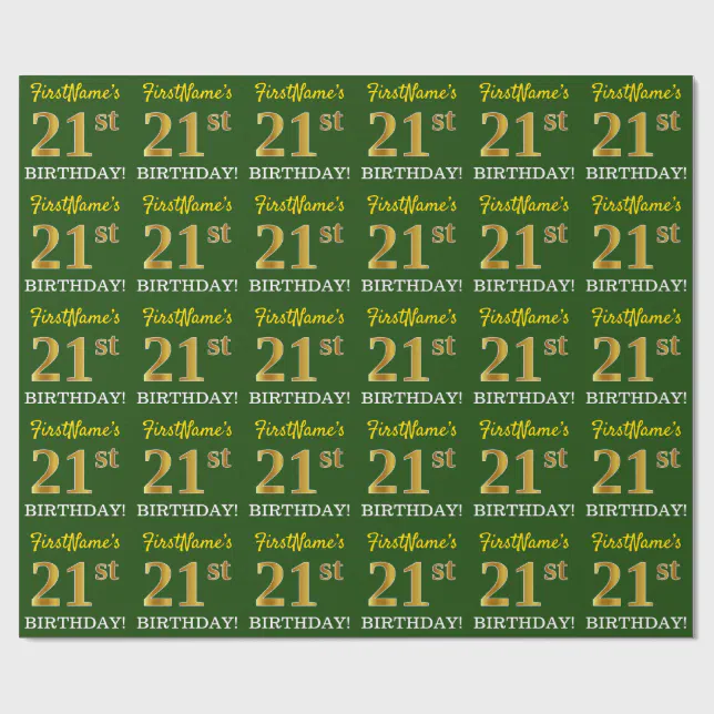 Green, Imitation Gold Look "21st BIRTHDAY" Wrapping Paper | Zazzle
