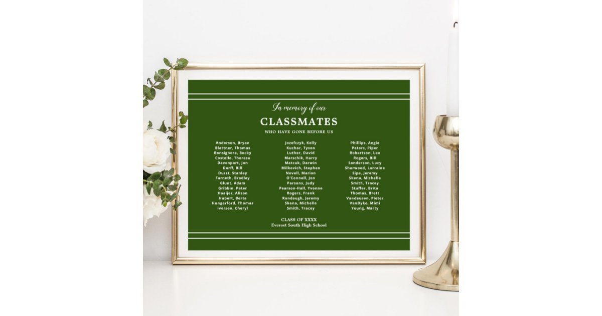Green In Memory Of Classmates School Reunion Poster | Zazzle