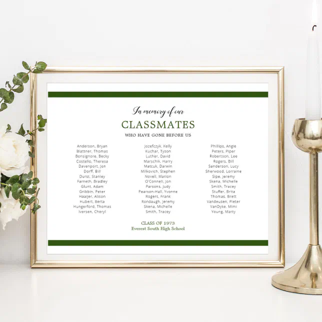 Green In Memory Of Our Classmates School Reunion Poster | Zazzle