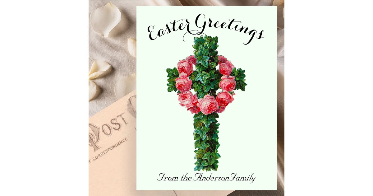 Green Ivy Floral Cross Vintage Easter Religious Postcard | Zazzle
