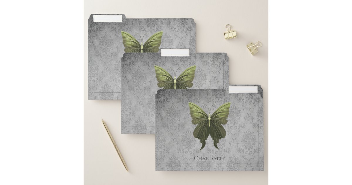 Green Jeweled Butterfly File Folder | Zazzle