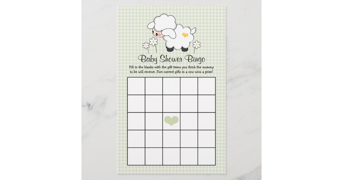Green Lamb Baby Shower Bingo | Zazzle