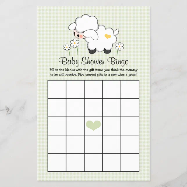 Green Lamb Baby Shower Bingo | Zazzle