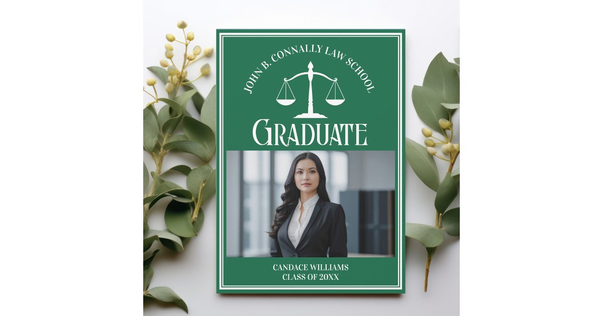 Green Law School Photo Custom Graduation Announcement | Zazzle