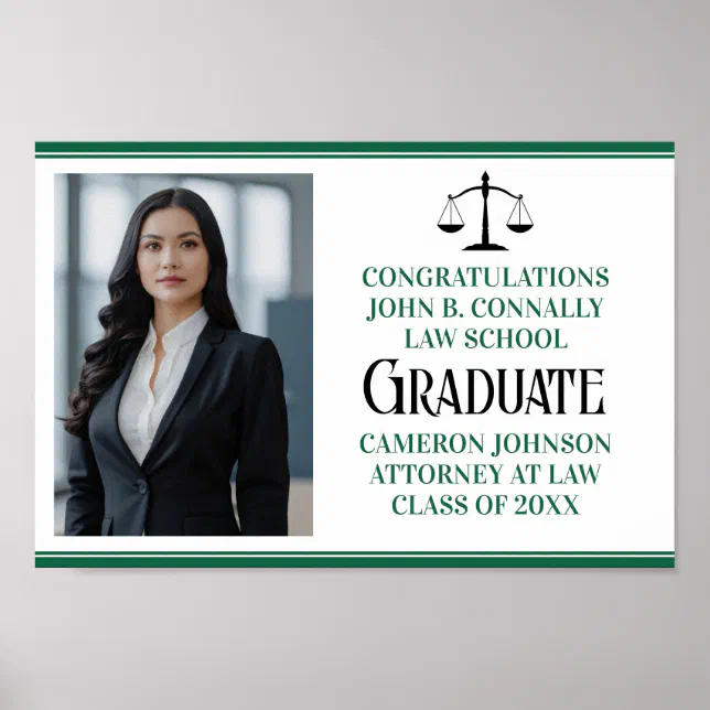 Green Law School Photo Graduation Party Poster | Zazzle