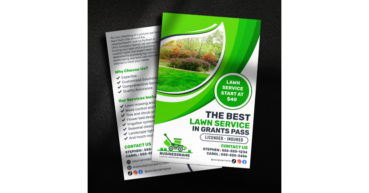 Green Lawn Care Landscaping Mow Mulching Service Flyer | Zazzle