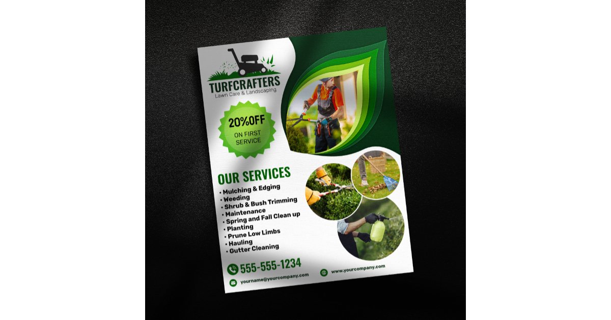 Green Lawn Care & Landscaping Mowing Grass Cutting Flyer | Zazzle