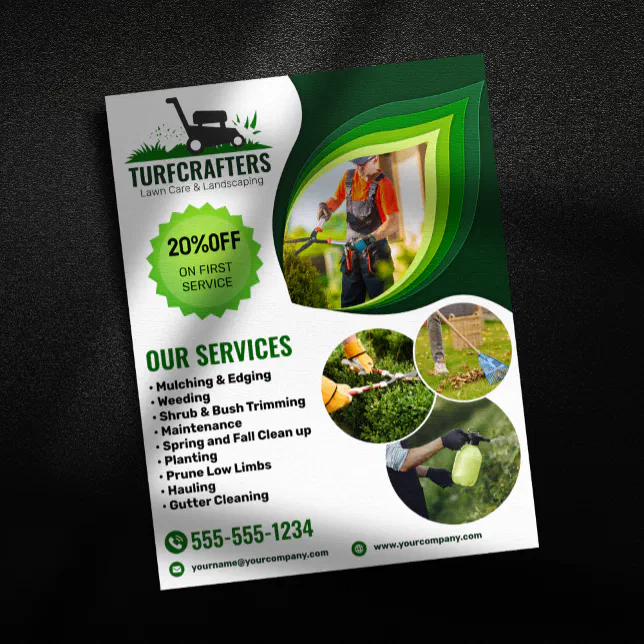 Green Lawn Care & Landscaping Mowing Grass Cutting Flyer | Zazzle