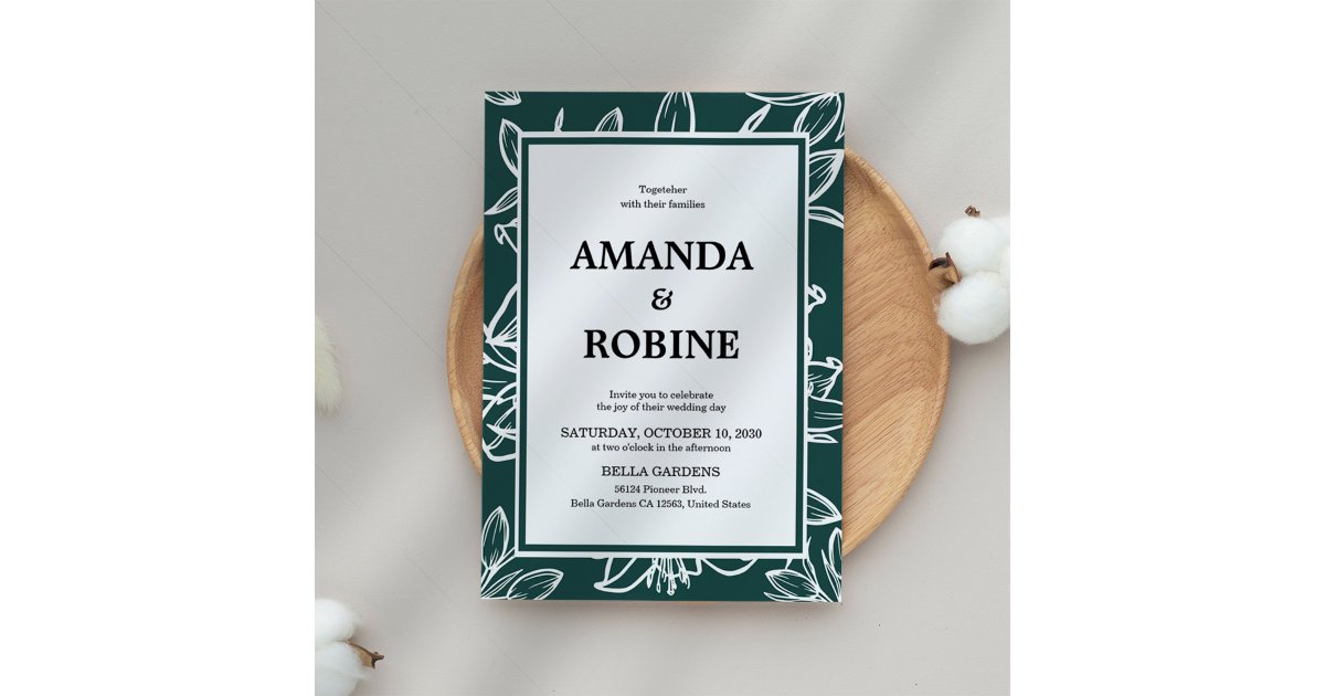 Green Leaf Border Wedding Invitation | Zazzle
