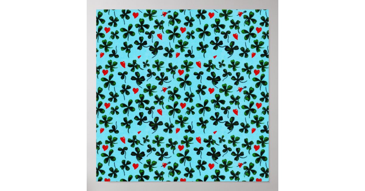 Green Leaf Clover Love Heart Watercolor Poster | Zazzle