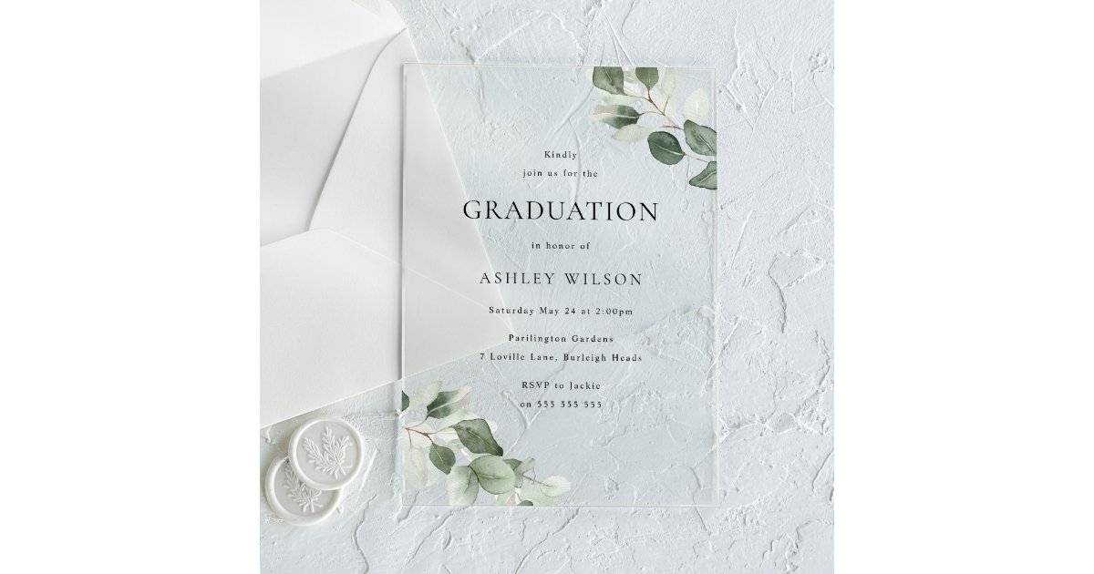 Green Leaf Graduation Celebration Party Acrylic Invitations | Zazzle