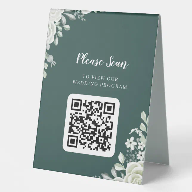 Green Leaf QR Code Wedding Table Tent Sign | Zazzle