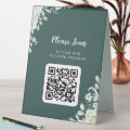 Green Leaf QR Code Wedding Table Tent Sign | Zazzle
