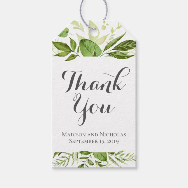 Green Leaf Wedding Favor Gift Tags Rustic Greenery | Zazzle