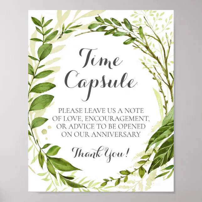 Green Leaf Wedding Time Capsule Sign, Rustic Poster | Zazzle