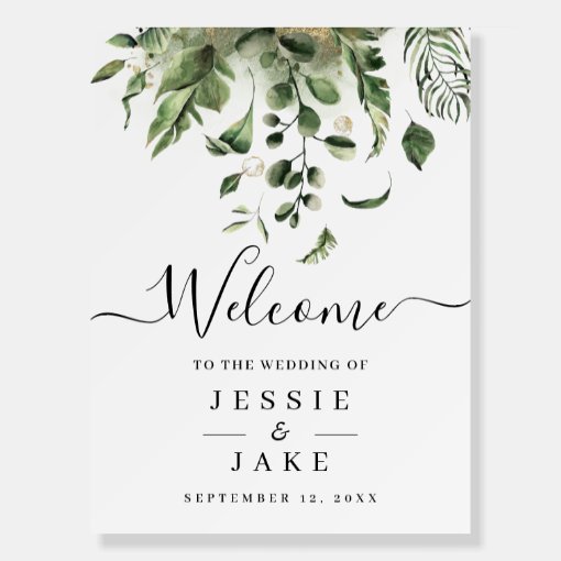 Green leafy wedding welcome sign | Zazzle