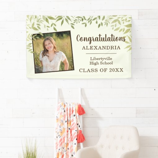 Green Leaves and Photo Graduation Welcome Banner | Zazzle