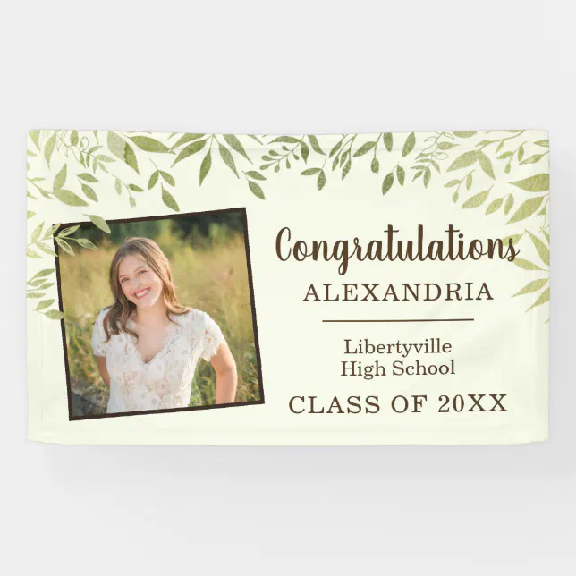 Green Leaves and Photo Graduation Welcome Banner | Zazzle