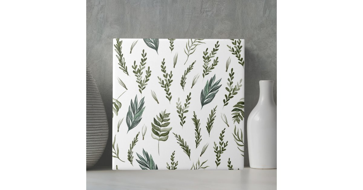 Green Leaves Botanical Pattern Ceramic Tile | Zazzle