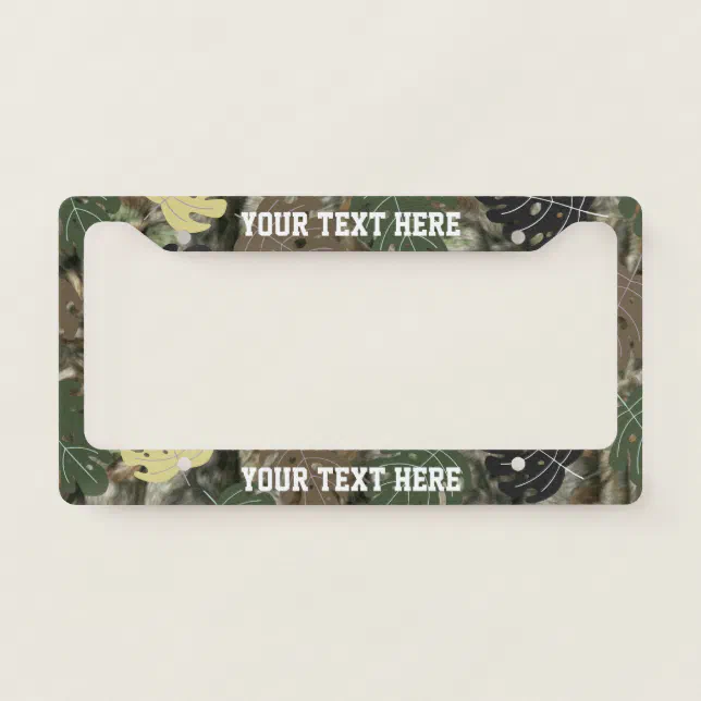 Green Leaves Camo Add Your Custom Message License Plate Frame | Zazzle