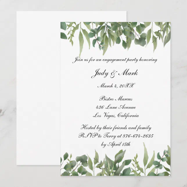 Green Leaves Greenery Foliage Engagement Party Invitation | Zazzle