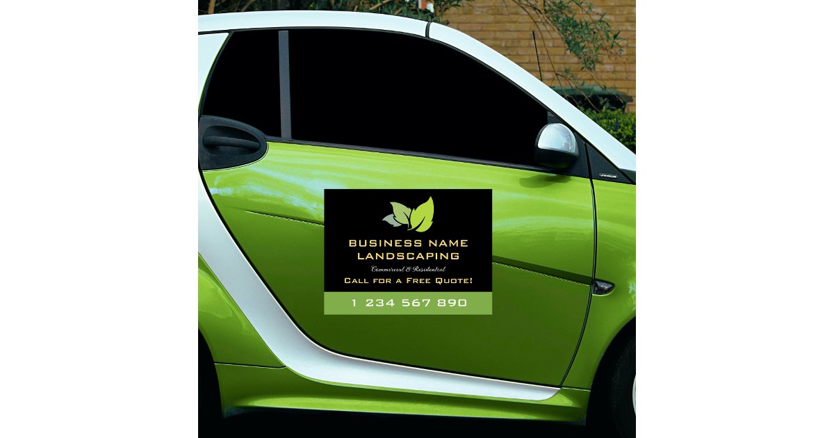 Green Leaves Landscaping Lawn Care Business Logo Car Magnet | Zazzle