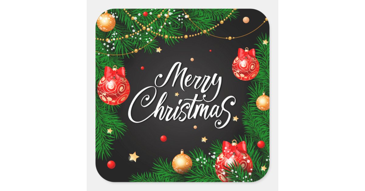 Green Leaves & Ornament Christmas | Sticker | Zazzle