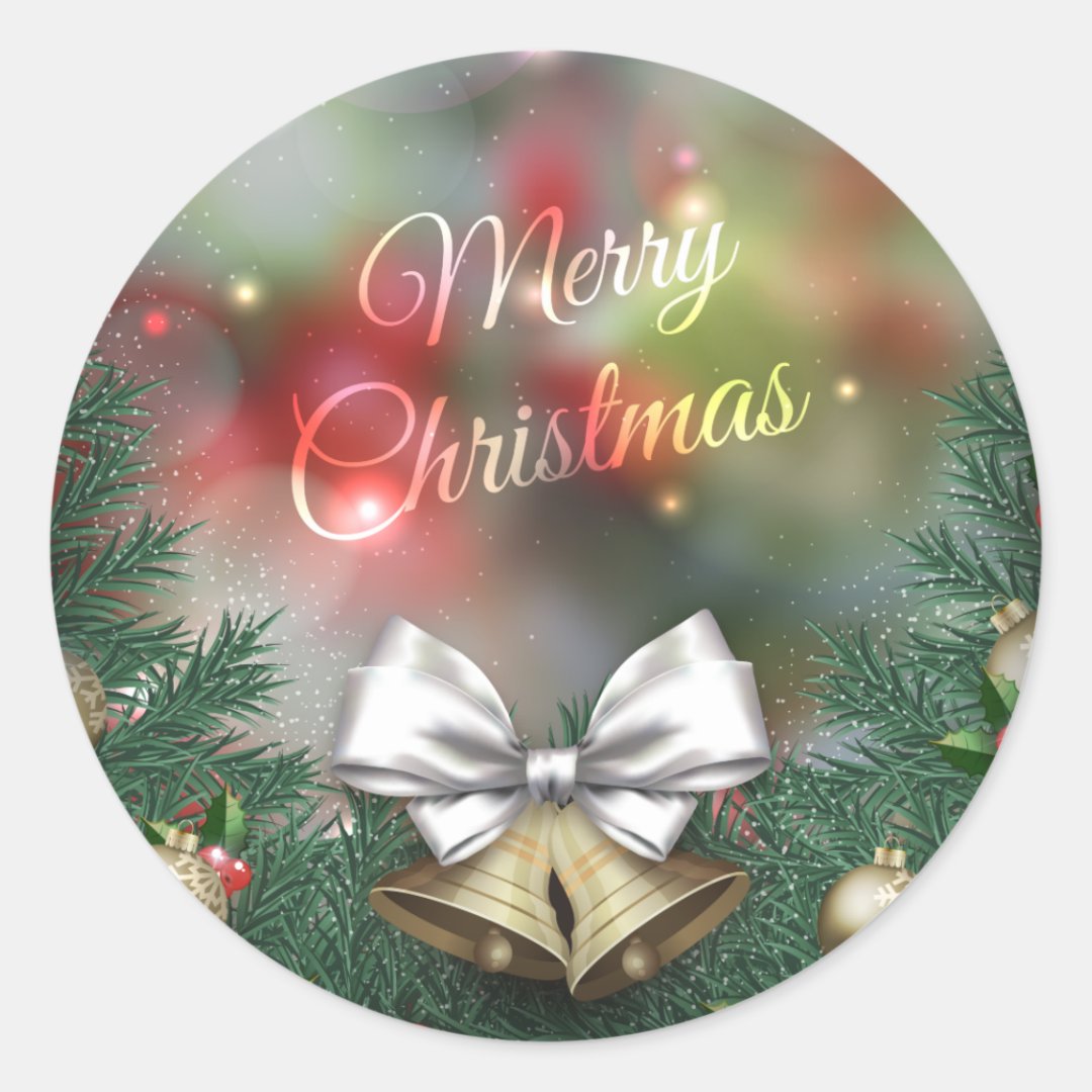 Green Leaves & Ornament Christmas | Sticker Seal | Zazzle