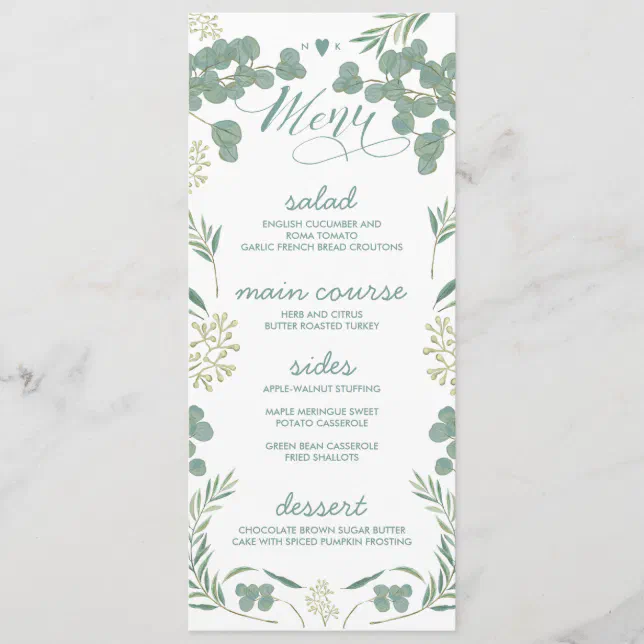 Green Leaves Rustic Wedding Menu Cards | Zazzle