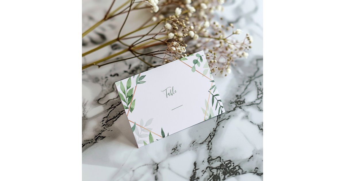 Green leaves, table number place card | Zazzle