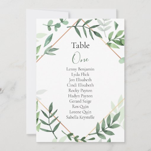 Green leaves Table Number Seating Chart | Zazzle