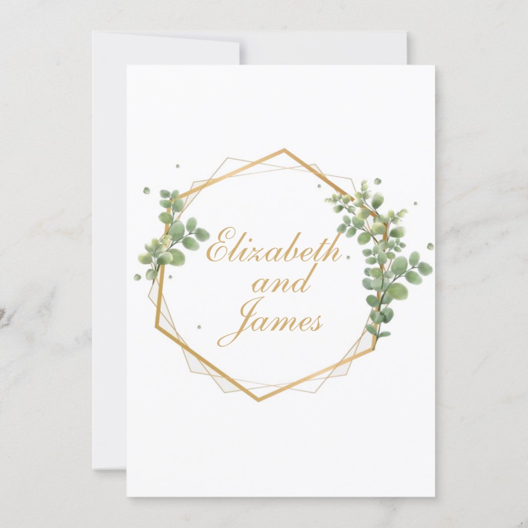 green leaves with gold border invitation | Zazzle