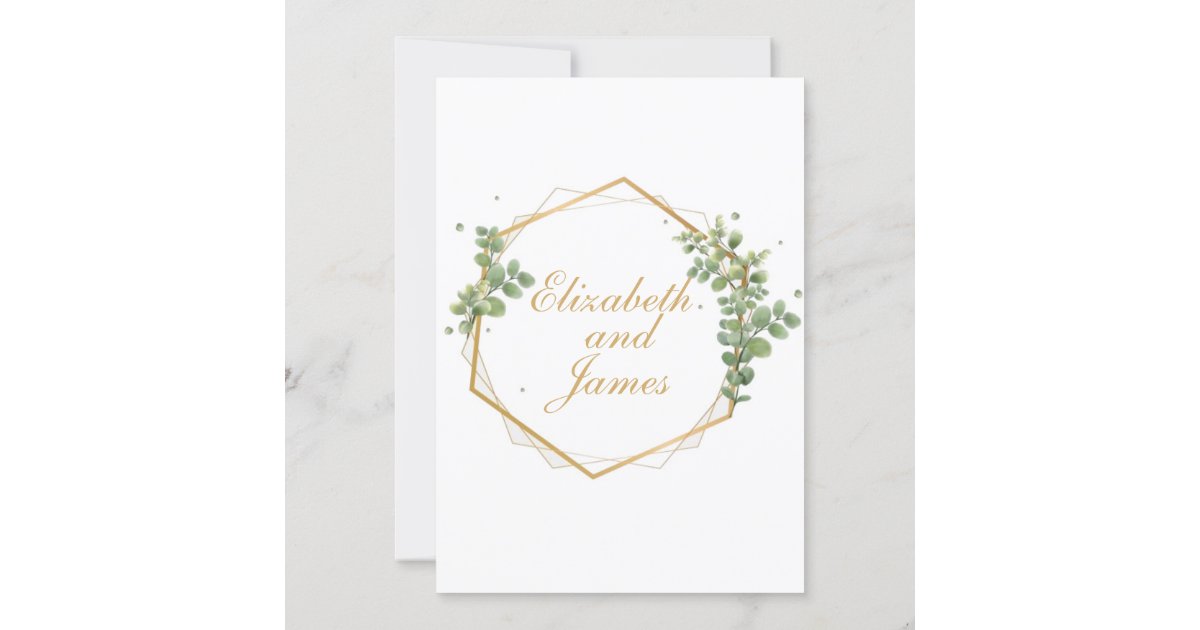 green leaves with gold border invitation | Zazzle