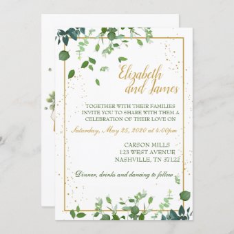 green leaves with gold border invitation | Zazzle