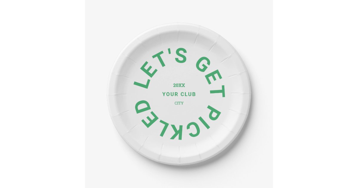 Green Let's Get Pickled Crest Pickleball Paper Plates | Zazzle
