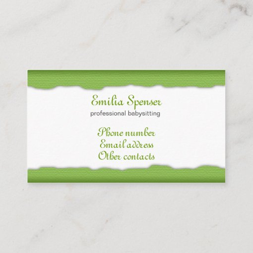 Green Linen Babysitting & Child Care Card | Zazzle