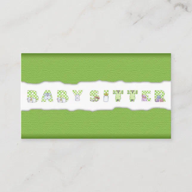 Green Linen Babysitting & Child Care Card | Zazzle