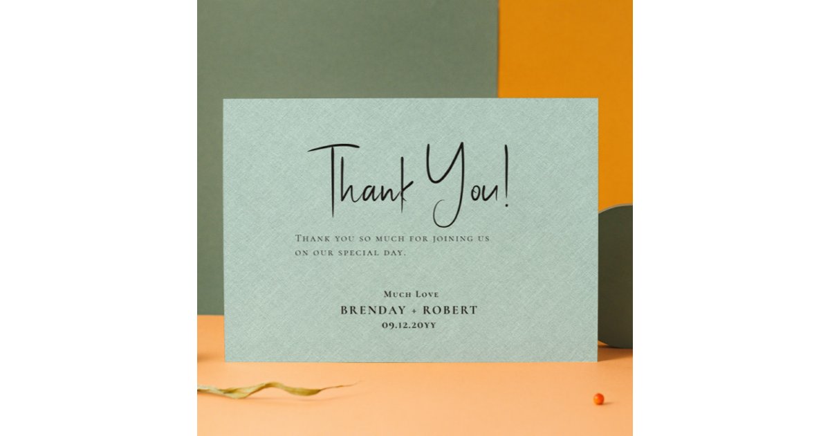 Green linen Simple Script Welcome Thank You Card | Zazzle