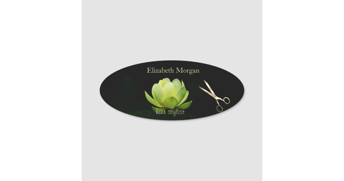 Green Lotus Gold Scissor Name Tag | Zazzle