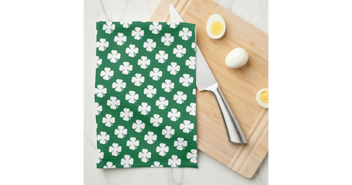 Green lucky clover pattern kitchen towel design | Zazzle