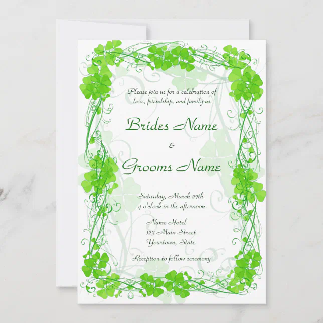 Green Lucky Shamrock Wedding Invitation | Zazzle