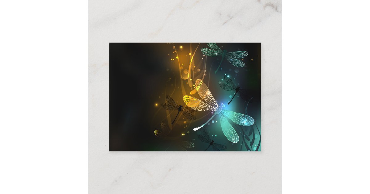 Green luminous dragonfly flight business card | Zazzle