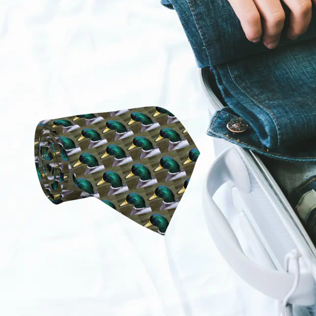 Green Mallard Duck Head Pattern Neck Tie | Zazzle