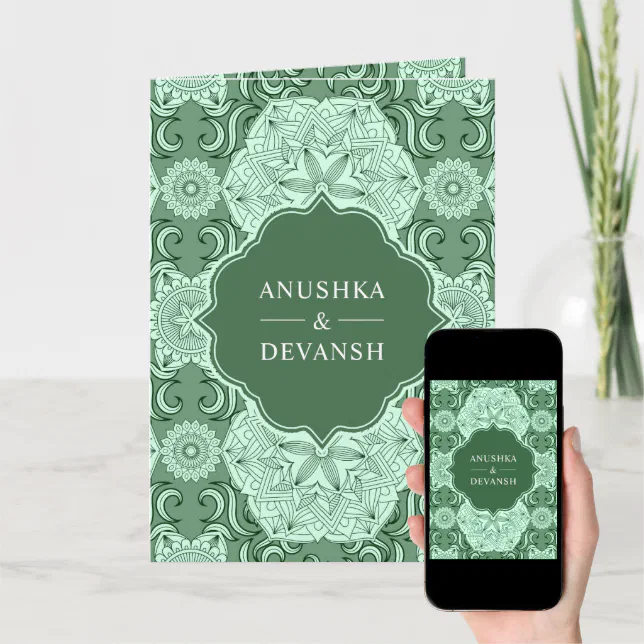 Green Mandala QR Code Indian Wedding Invitation | Zazzle