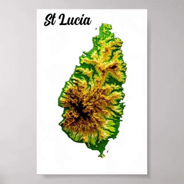 Green map of St Lucia Poster | Zazzle